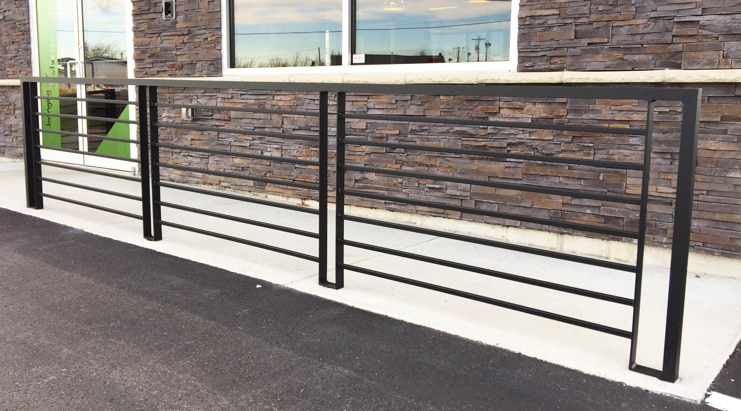 Custom Handrail with Black Texture Powder Coat, Installed at a Business
